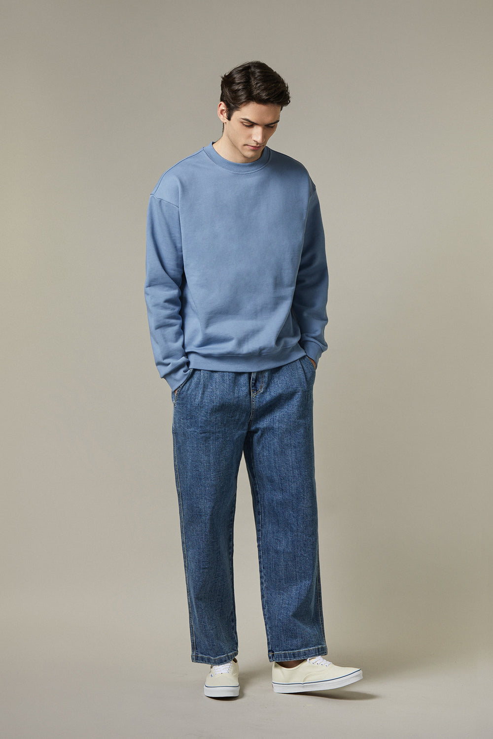 EDUARDO Men Wide Fit Banding Medium Wash Crop Denim Jean Pants – Eduardo